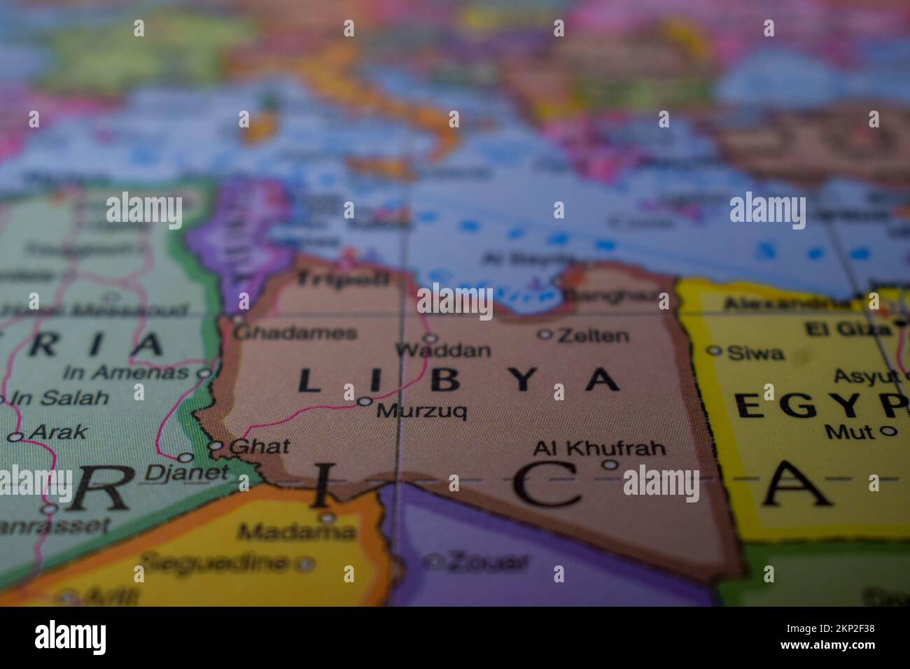 Libya Travel Concept Country Name On The Political World Map Very Macro ...