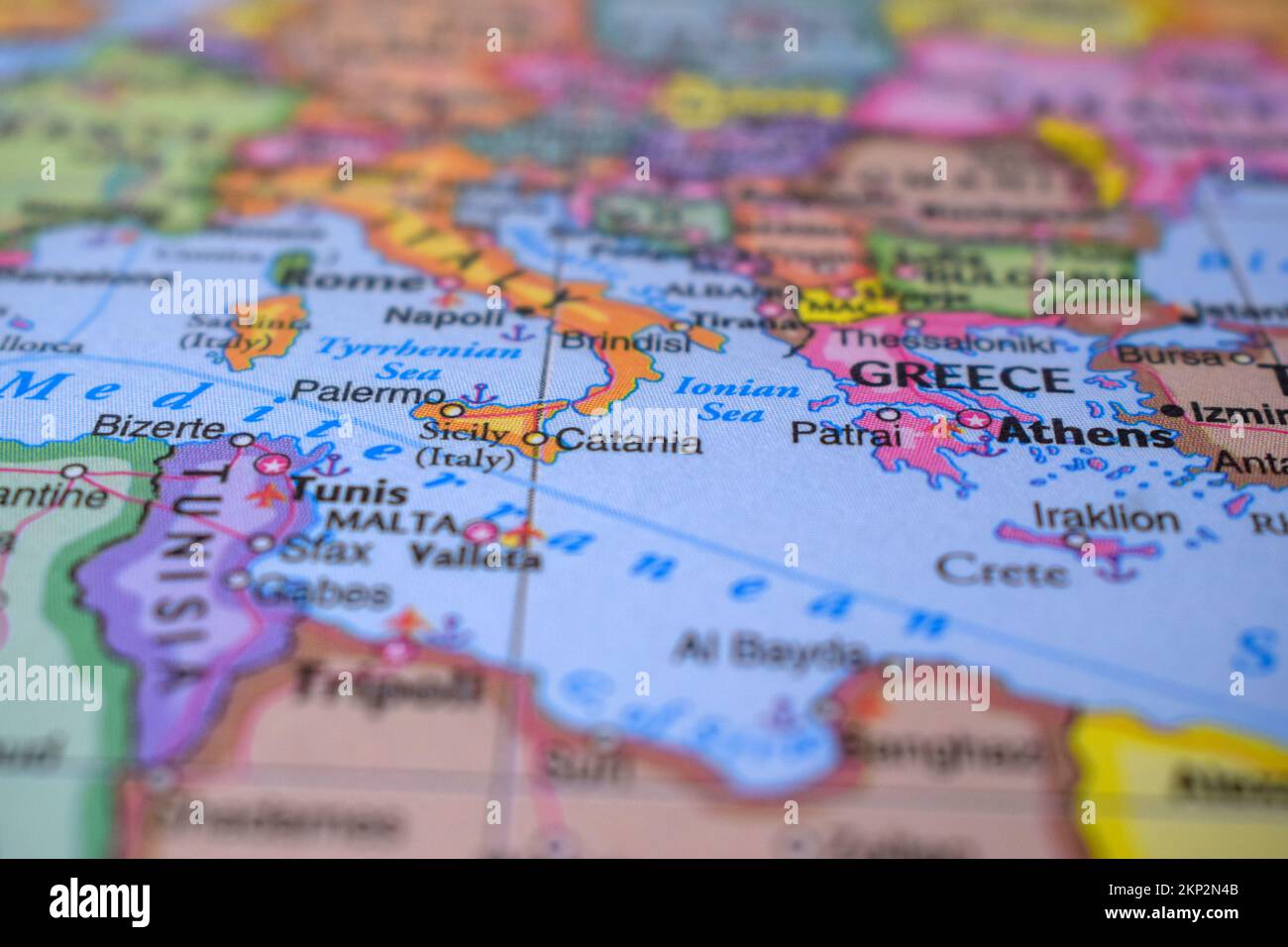 Catania Travel Concept Country Name On The Political World Map Very Macro Close-Up View Stock ...