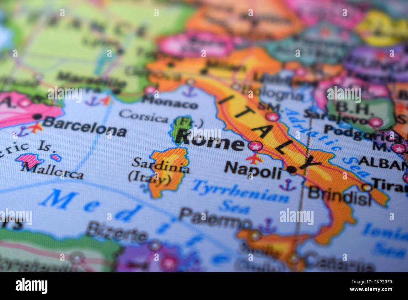 Rome Travel Concept Country Name On The Political World Map Very Macro ...