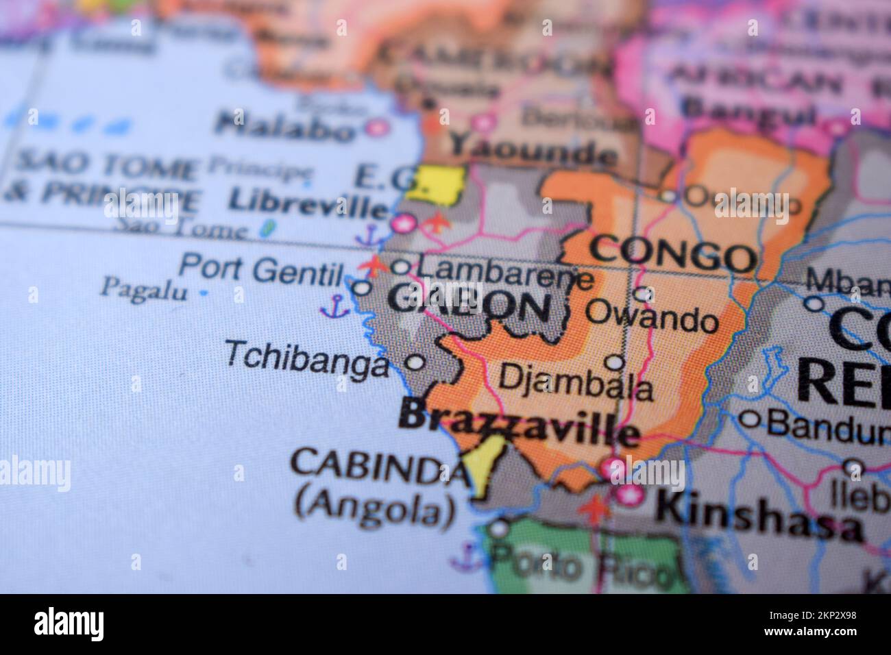 Gabon Travel Concept Country Name On The Political World Map Very Macro ...