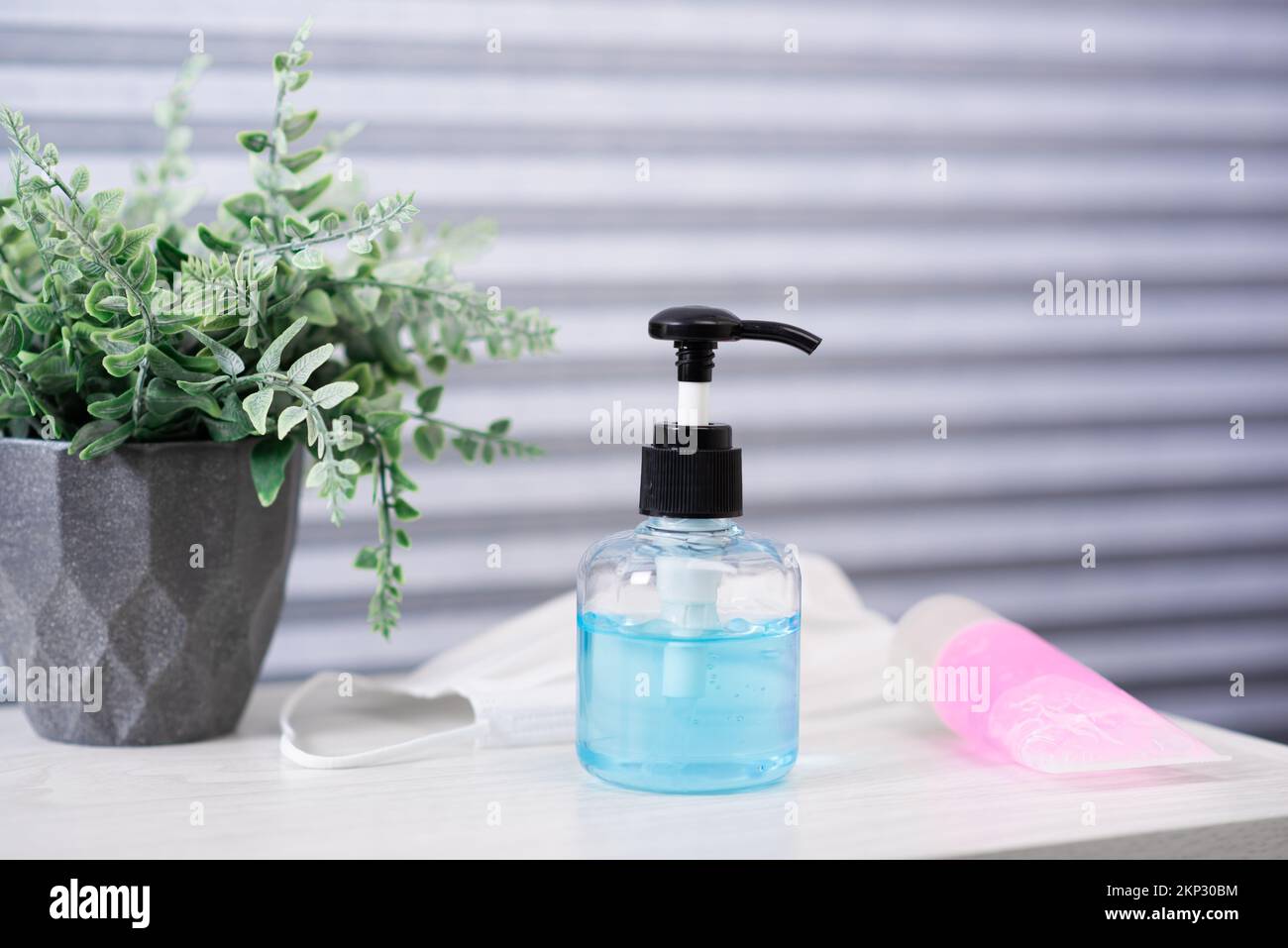 A pump bottle of Alcohol gel for hand sanitize. Prevention of ...