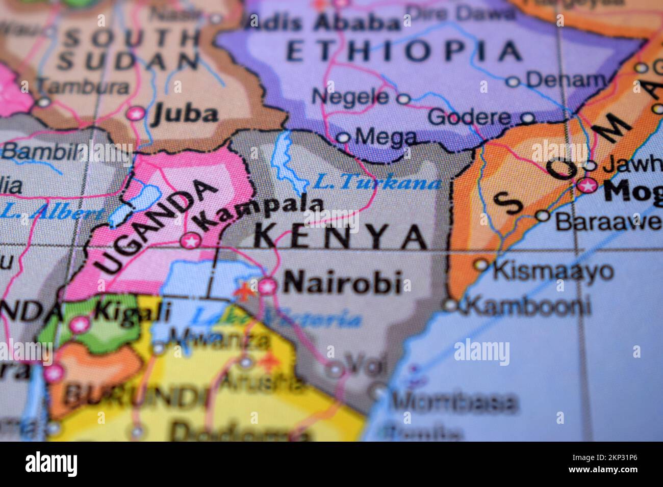 Kenya Travel Concept Country Name On The Political World Map Very Macro ...