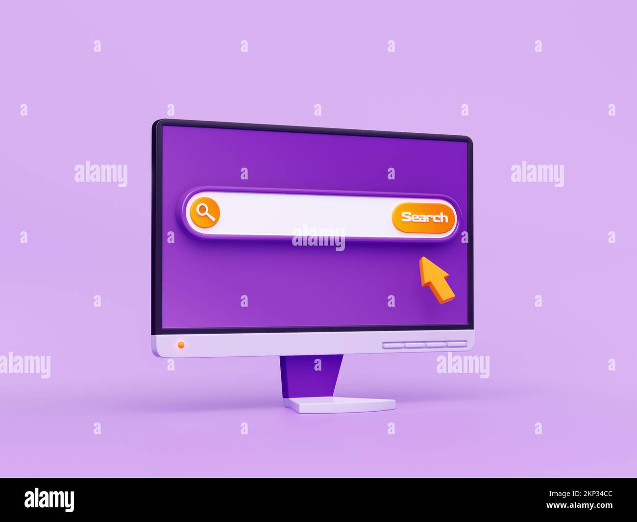3d render computer search bar and pointer on desktop. Pc screen with ...