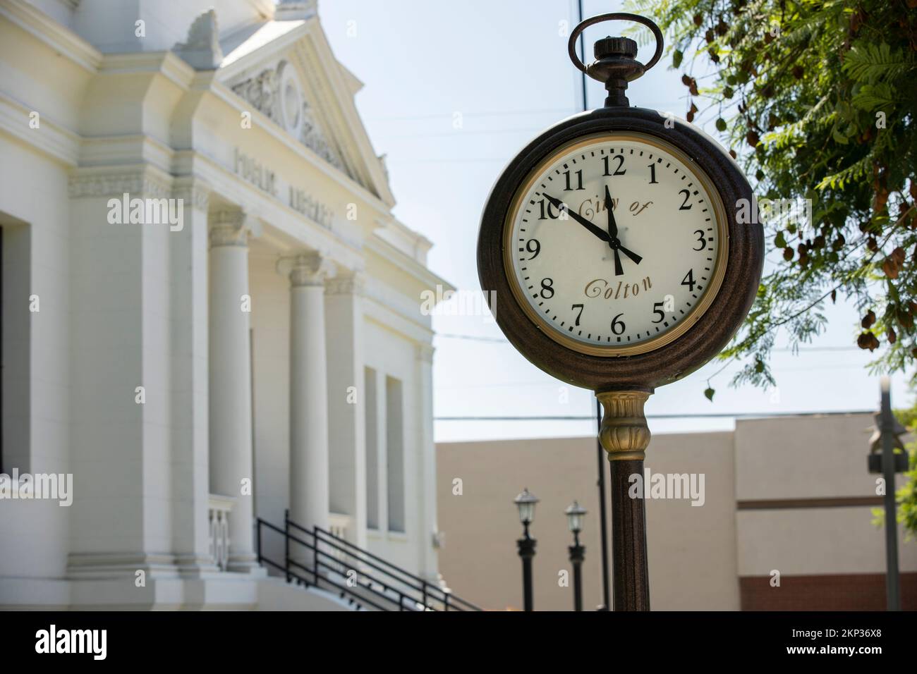 Colton, California, USA - September 18, 2022: Morning light shines on the historic downtown ...
