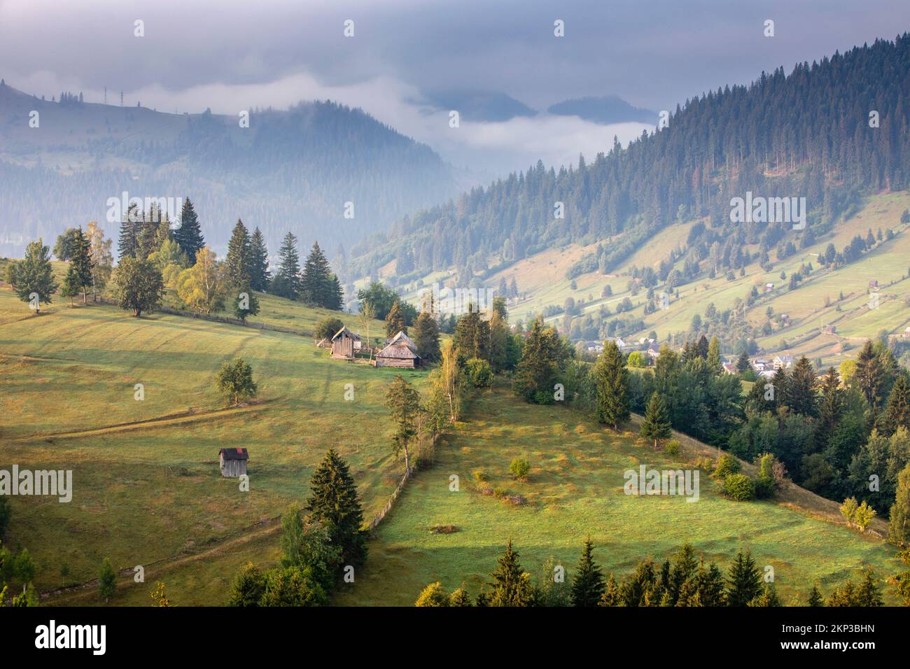 Sunrise over Sadova, a traditional Romanian village Stock Photo - Alamy