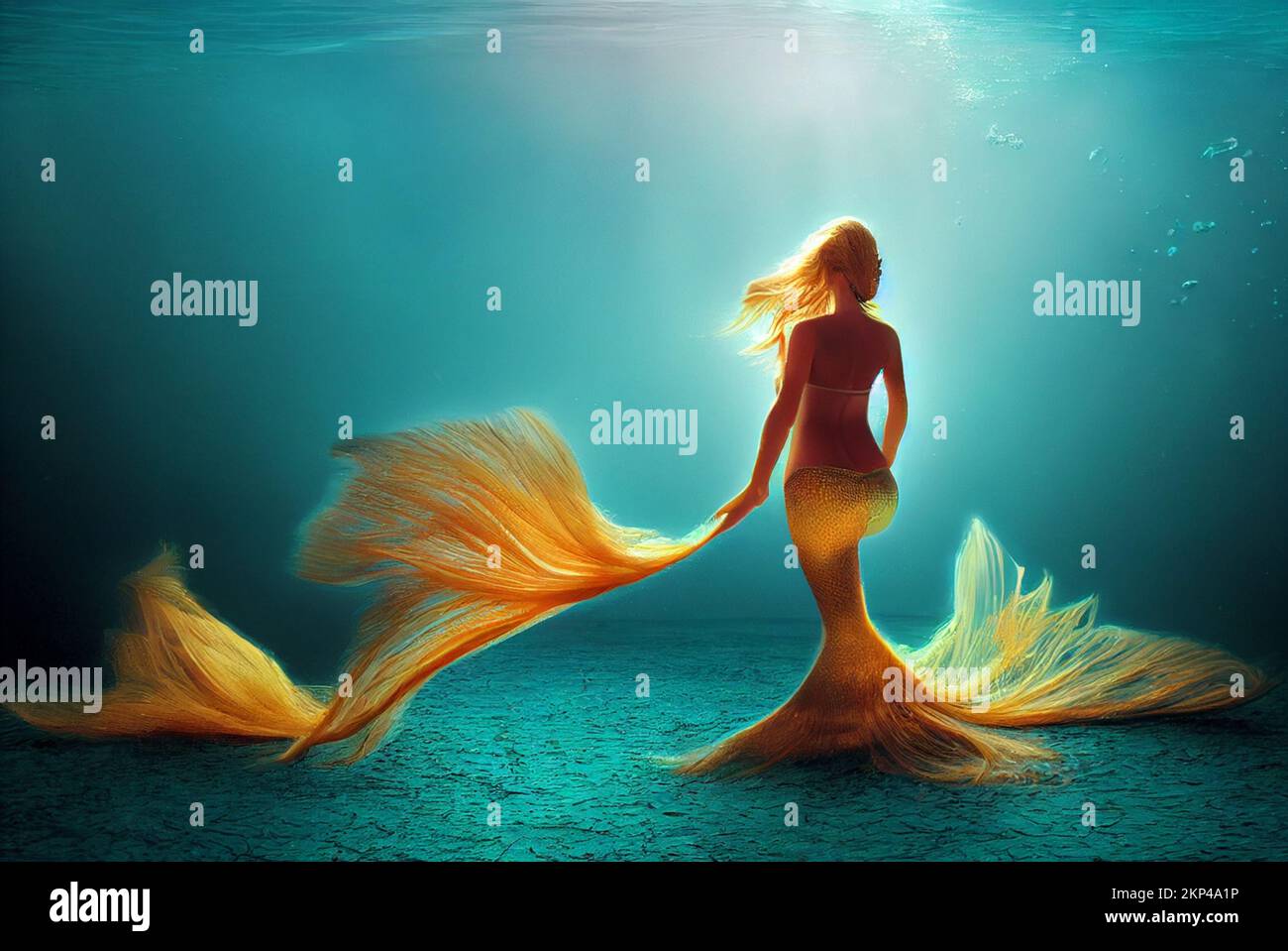 Bright and colorful computer generated illustration of a female mermaid ...
