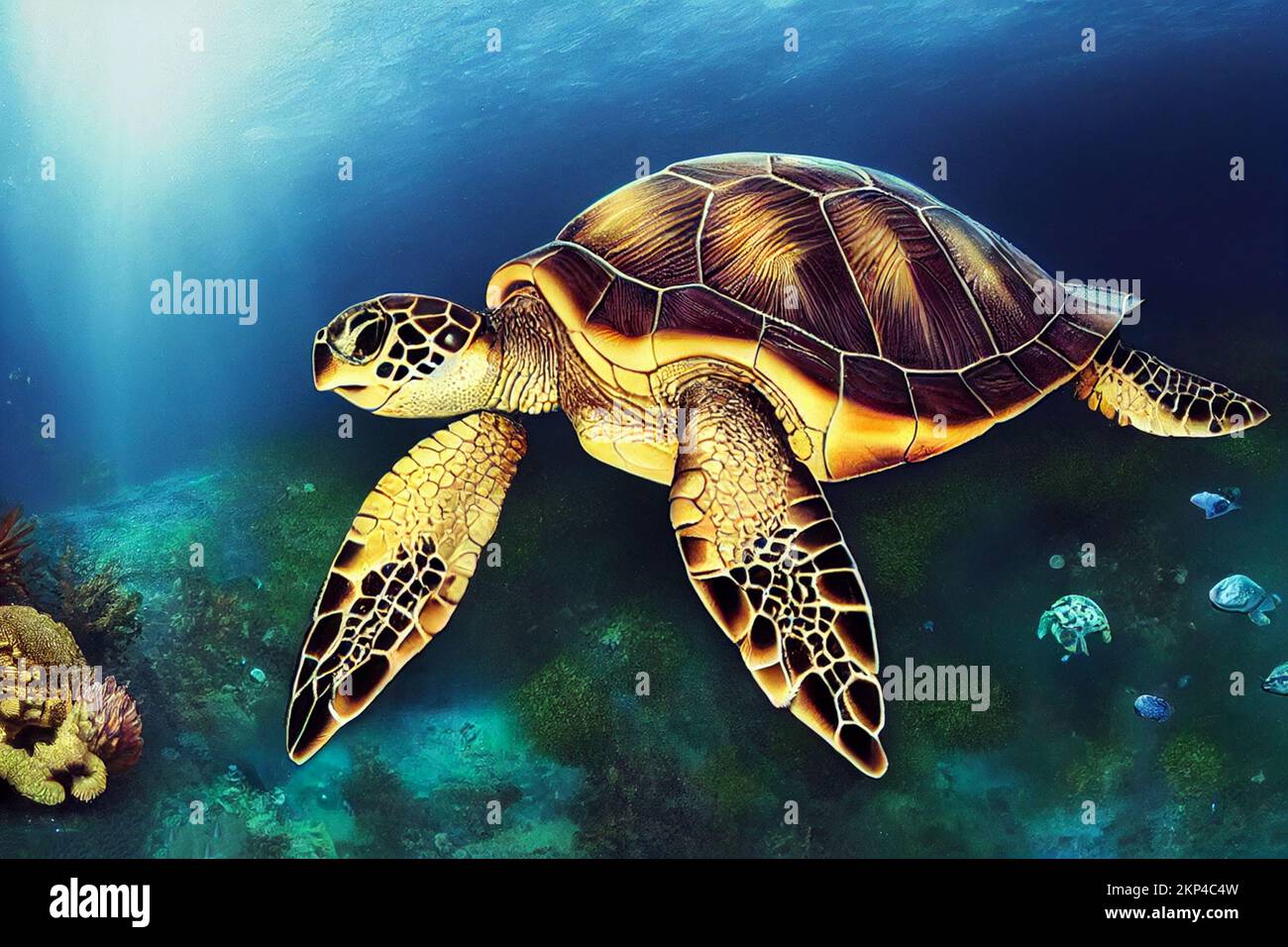 Bright and colorful computer generated illustration of a turtle ...