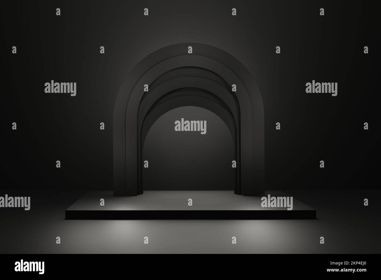 Black dark realistic rectangular pedestal podium with arch, Luxury ...