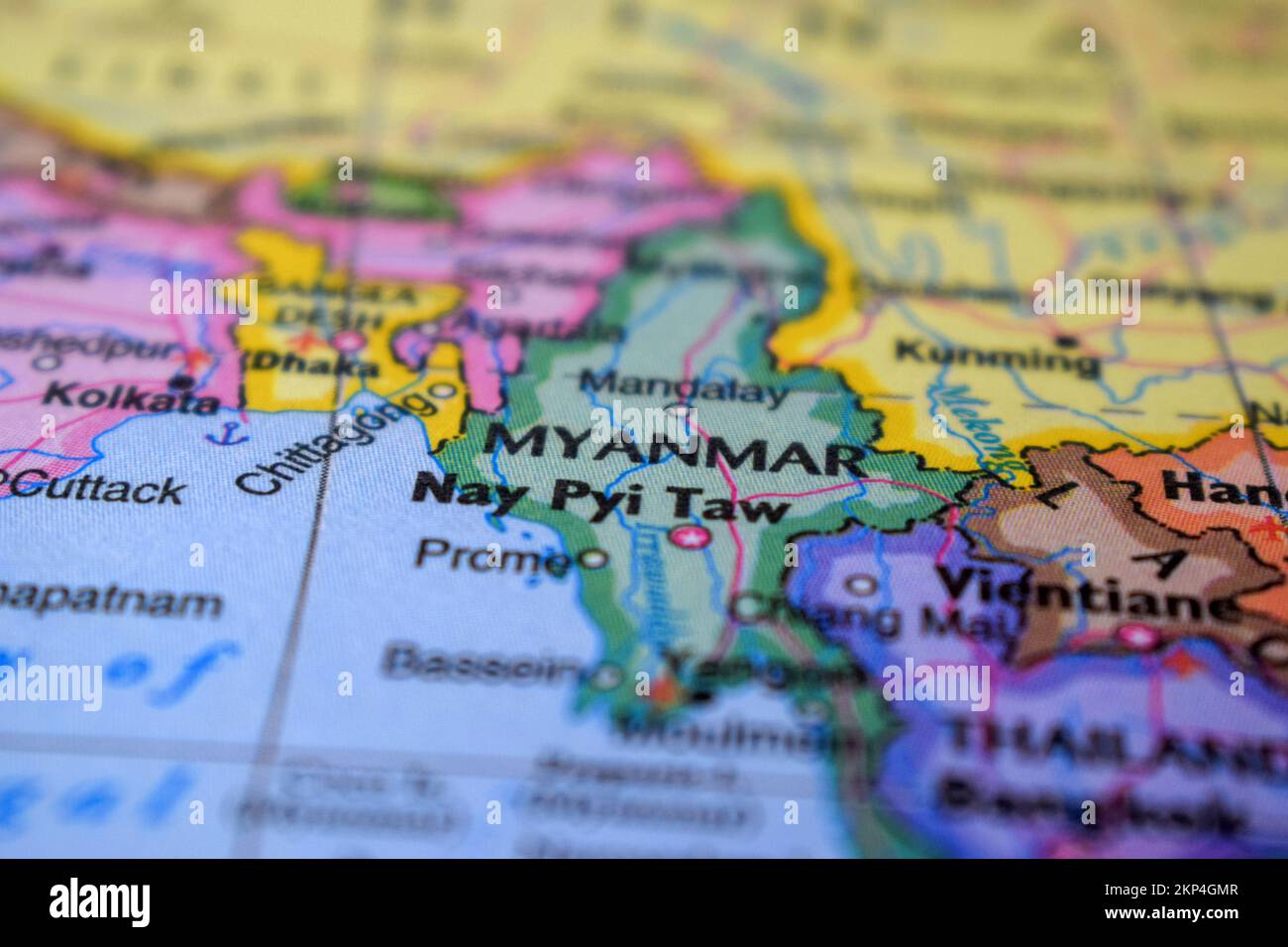 Myanmar Travel Concept Country Name On The Political World Map Very ...