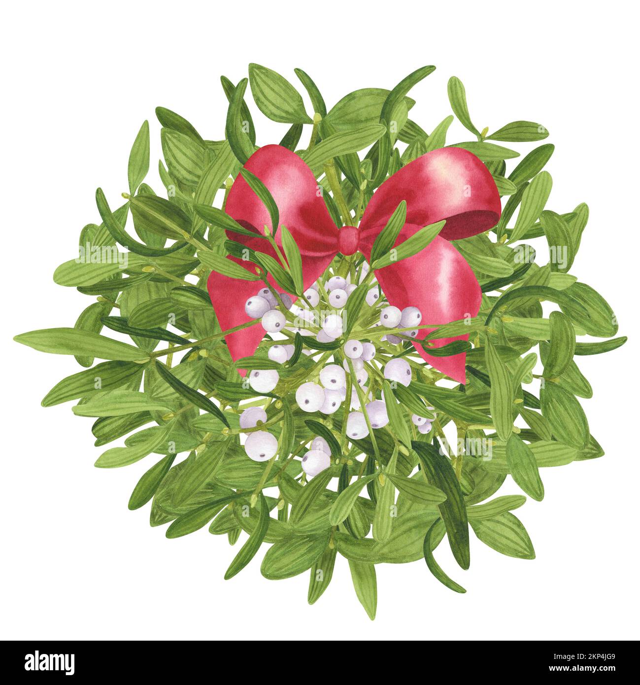 Christmas Mistletoe ball with red ribbon bow isolated on white ...