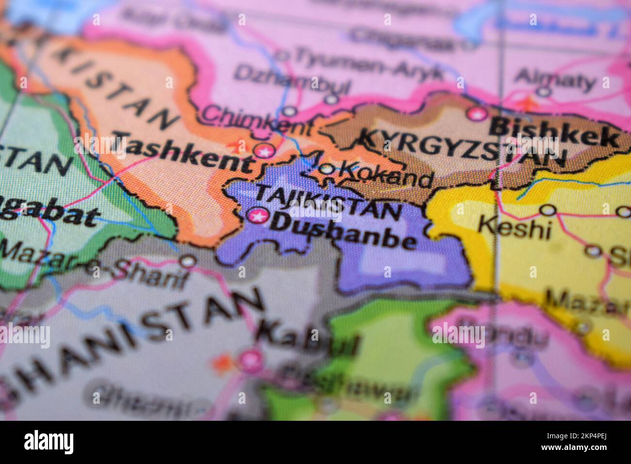 Tajikistan Travel Concept Country Name On The Political World Map Very ...
