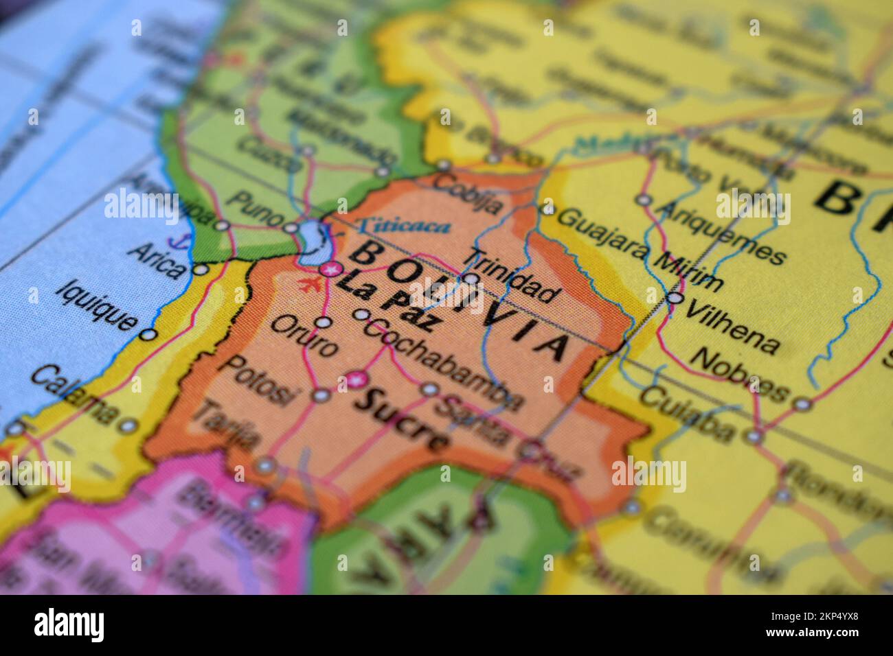 Bolivia Travel Concept Country Name On The Political World Map Very ...