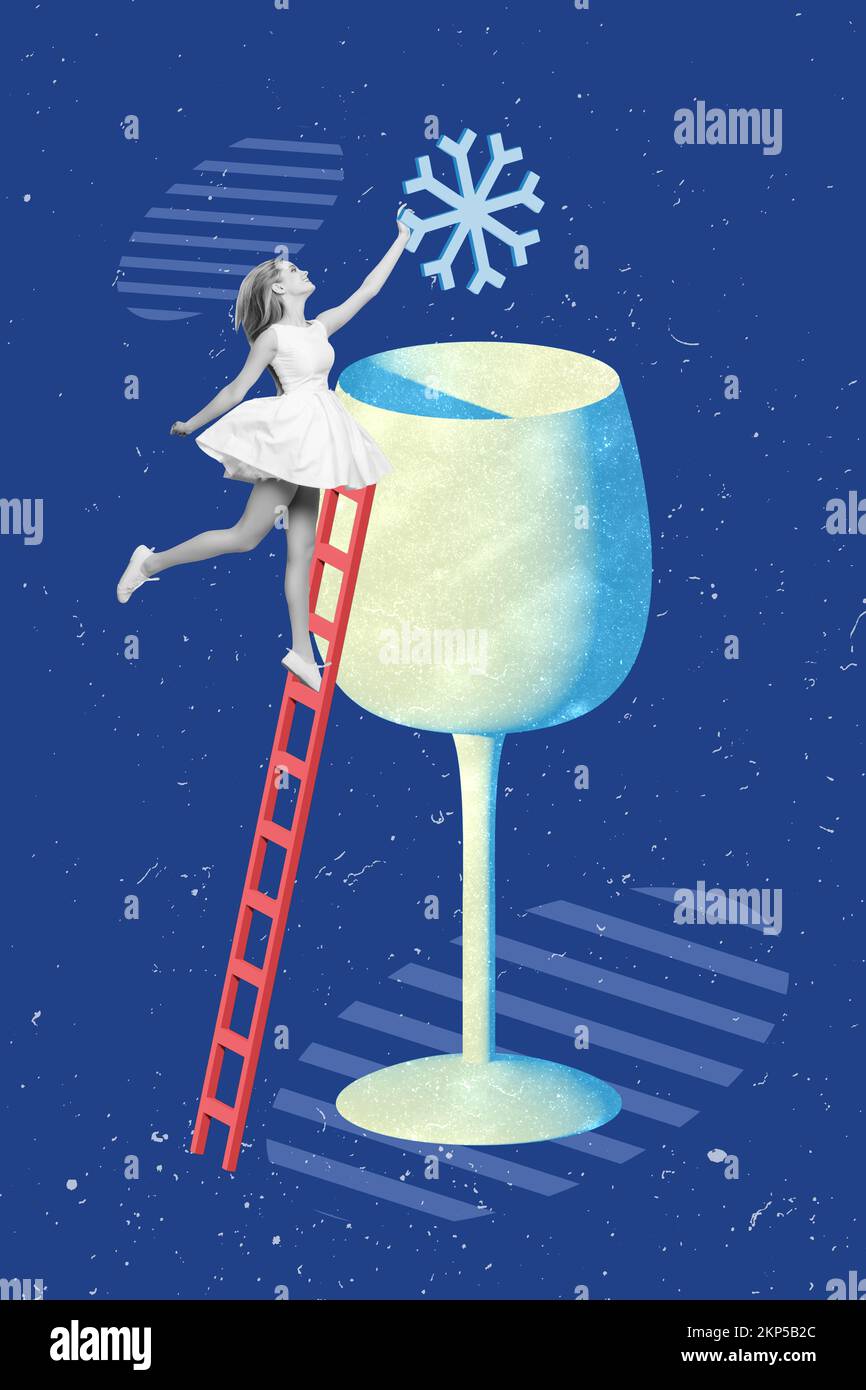 Photo collage artwork minimal picture of charming mini lady catching ...