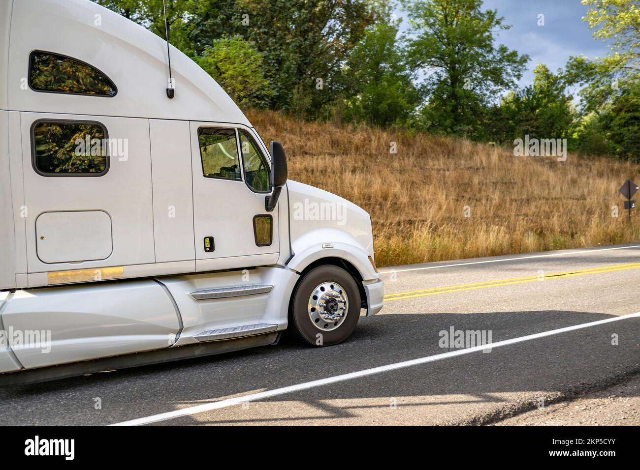 Industrial white long haul big rig high extended cab semi truck tractor ...