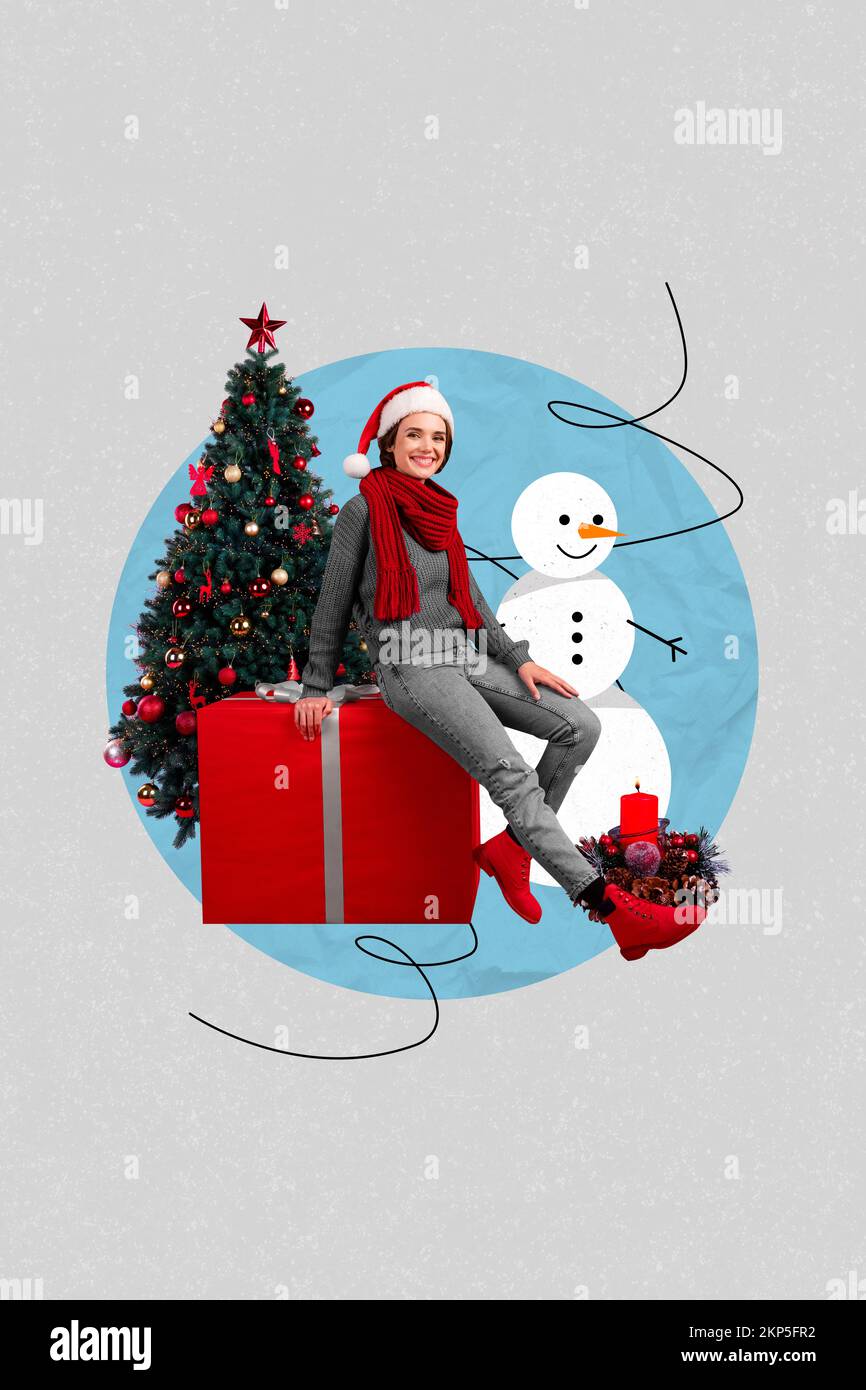 Artwork magazine collage picture of smiling santa assistant enjoying x ...