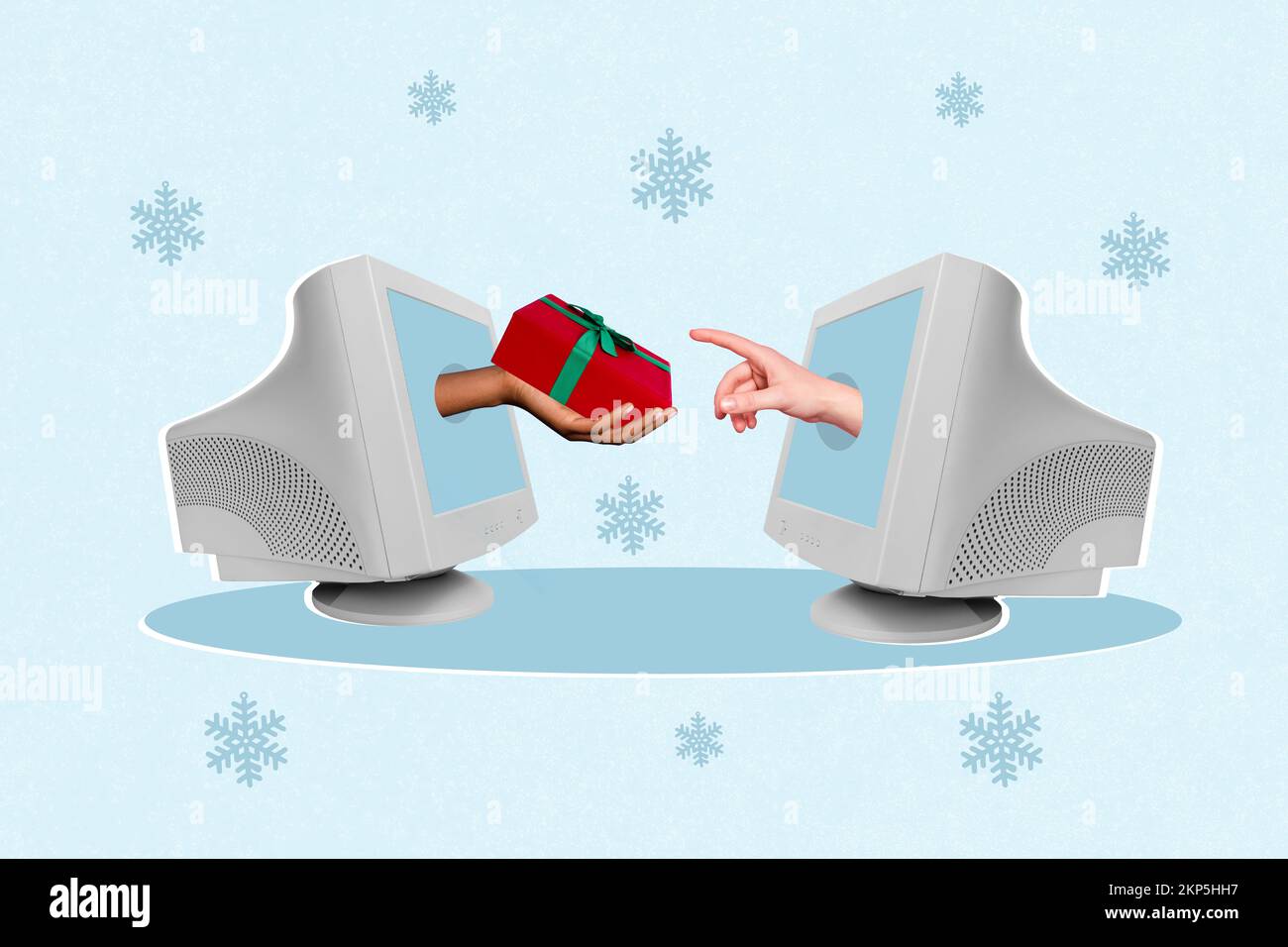 Photo collage artwork minimal picture of arms sharing x-mas present ...