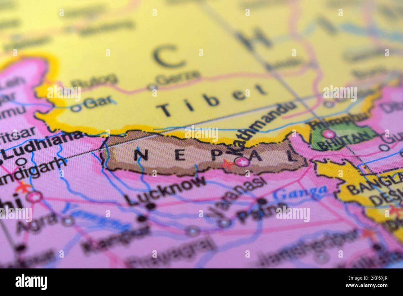 Nepal Travel Concept Country Name On The Political World Map Very Macro ...