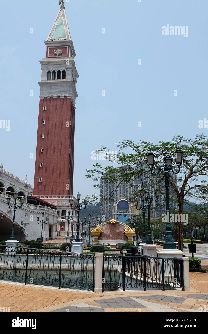 Exterior and architecture of Macao hotel, cityscape and tourist ...