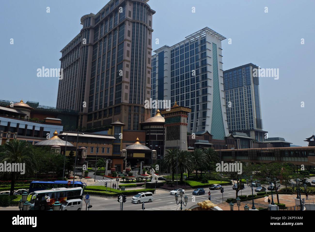 Exterior and architecture of Macao hotel, cityscape and tourist ...