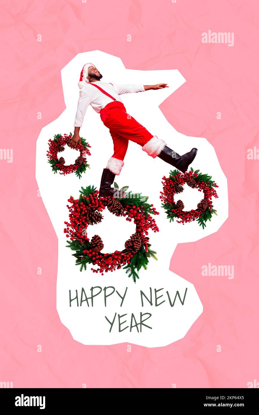 Creative retro 3d magazine collage image of funky smiling xmas santa ...