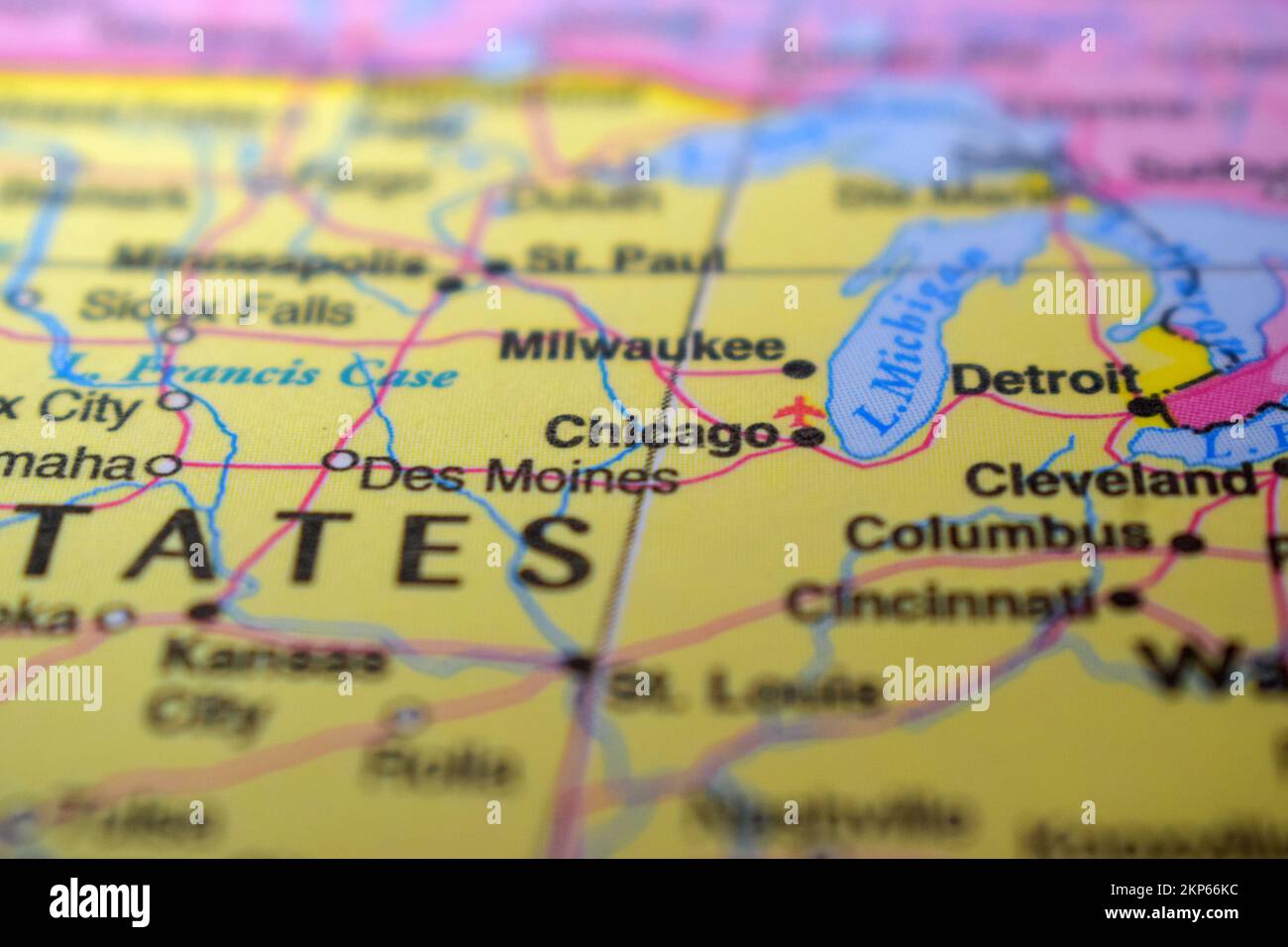 Chicago on The Political Map Travel Concept Macro Close-Up View Stock ...