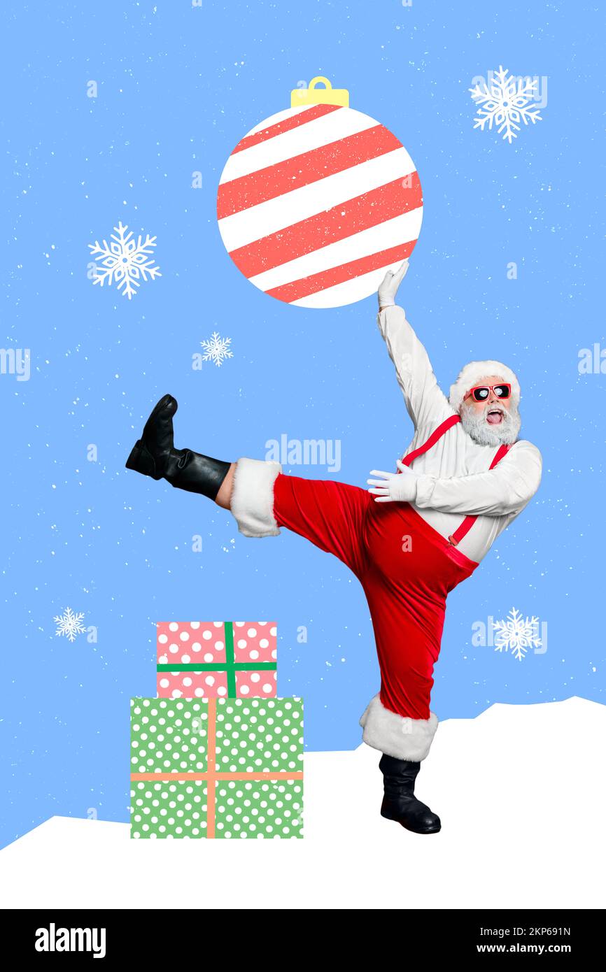 Collage artwork graphics picture of funky smiling santa claus playing ...