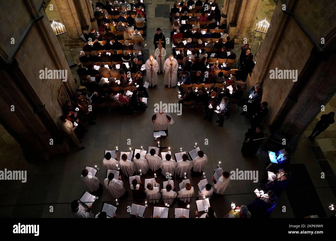 Choristers sing during the Advent procession at Chichester Cathedral to ...