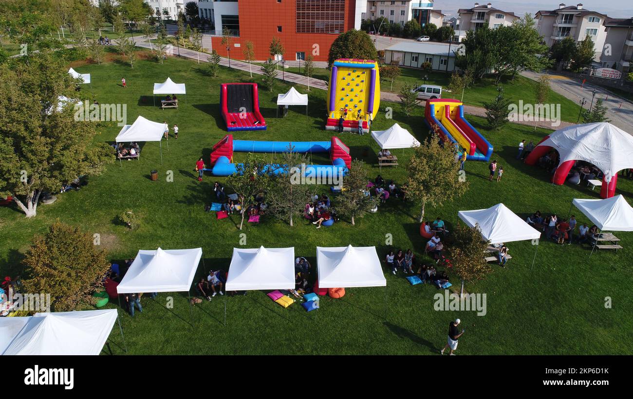 Festival area drone footage Stock Photo - Alamy