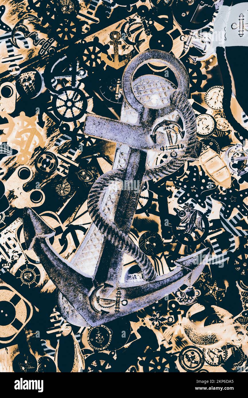 Holding port at nautical bay an anchor lays steadfast with rust and ...