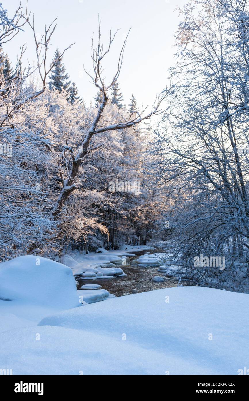 River running through the winter landscape Stock Photo - Alamy