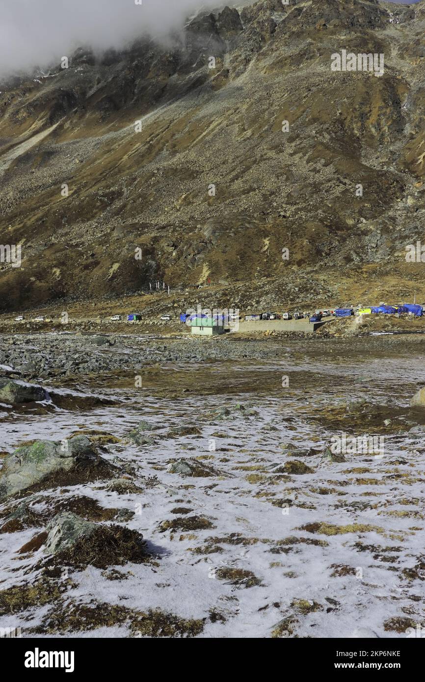 high himalayan alpine yumesodong valley or zero point, surrounded by ...