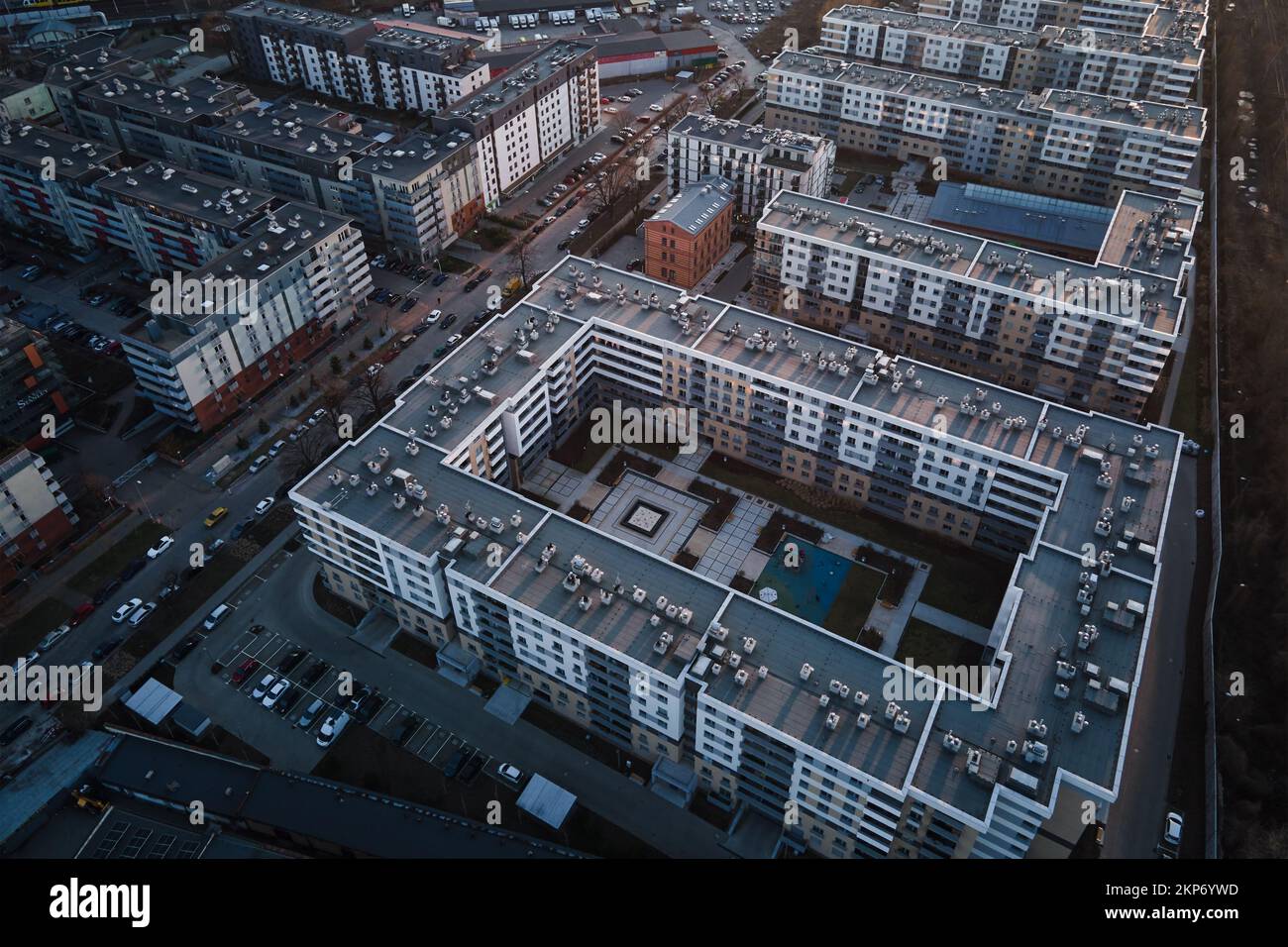 Modern residential complex in Wroclaw city, Poland. Aerial view of ...