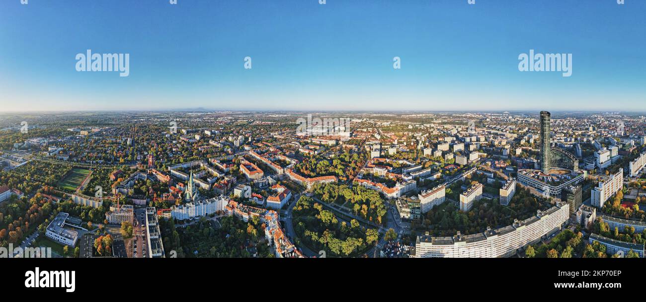 Wroclaw city panorama. Aerial view of modern european city with ...