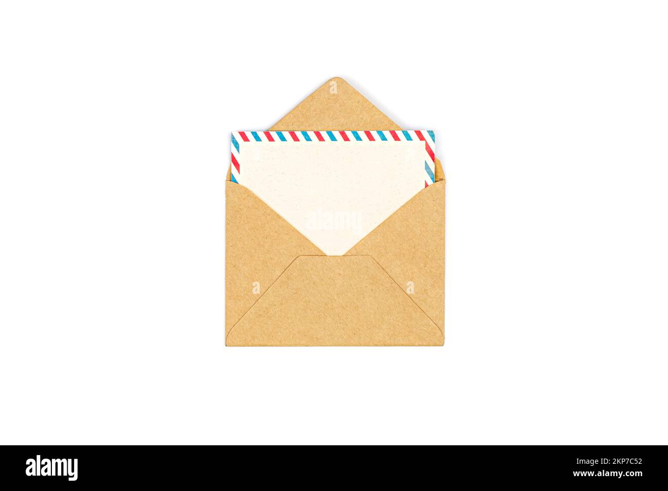 Craft paper envelope with blank letter isolated on white background ...