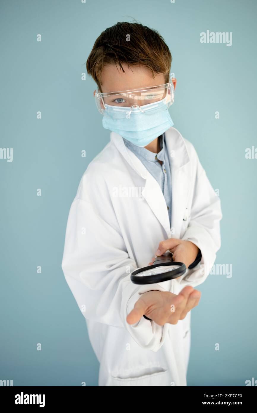 cool funny bub dressed as scientist with big magnifying glass and black ...