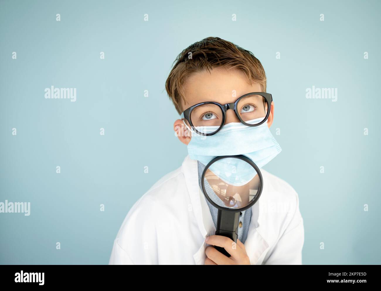 cool funny bub dressed as scientist with big magnifying glass and black ...