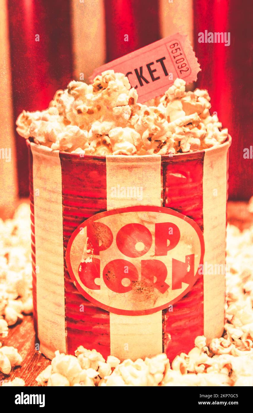 Vintage red and white striped tub of freshly made buttery salted ...