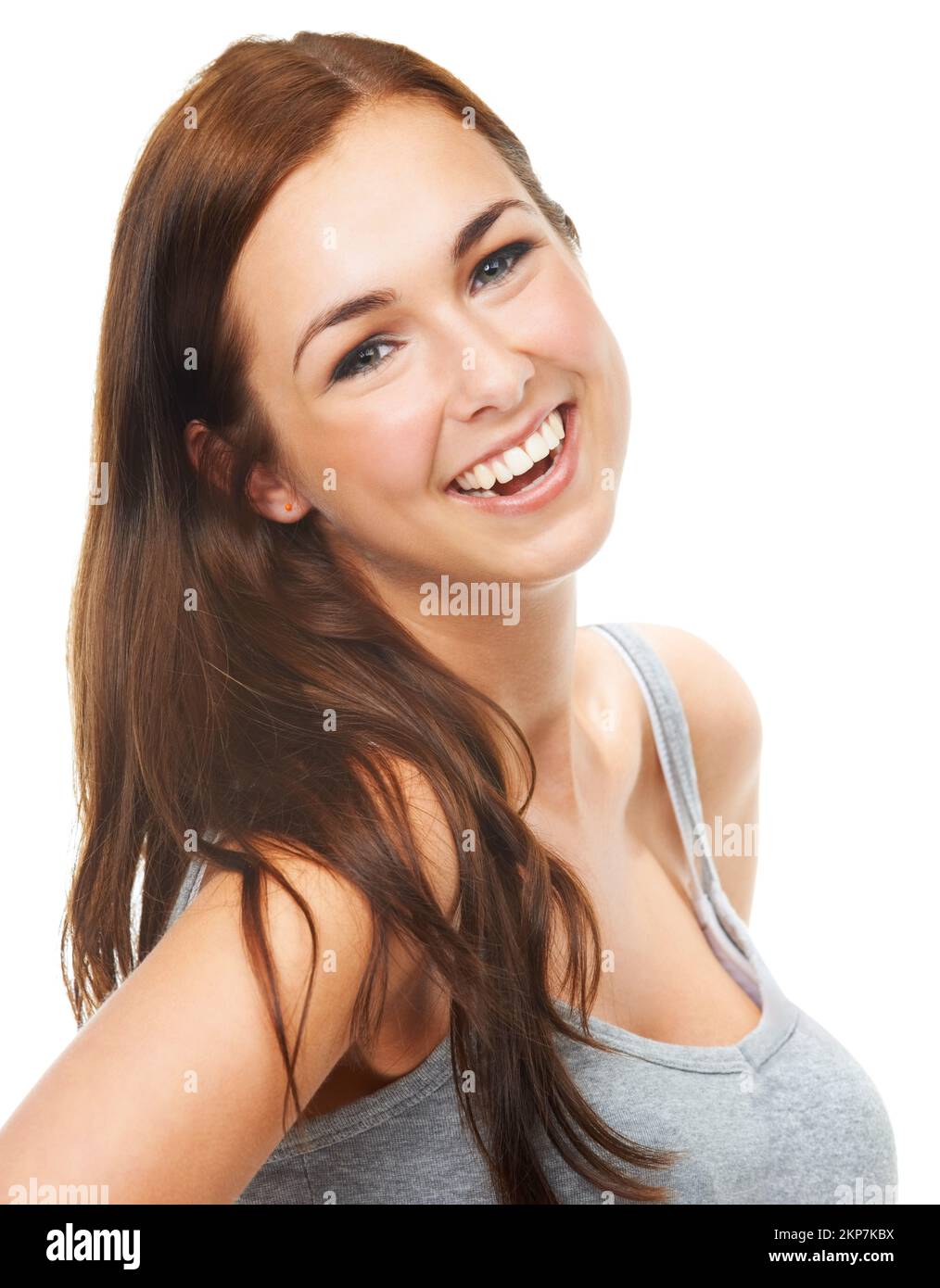 Shes got a positive attitude. A pretty teen girl isolated on white ...