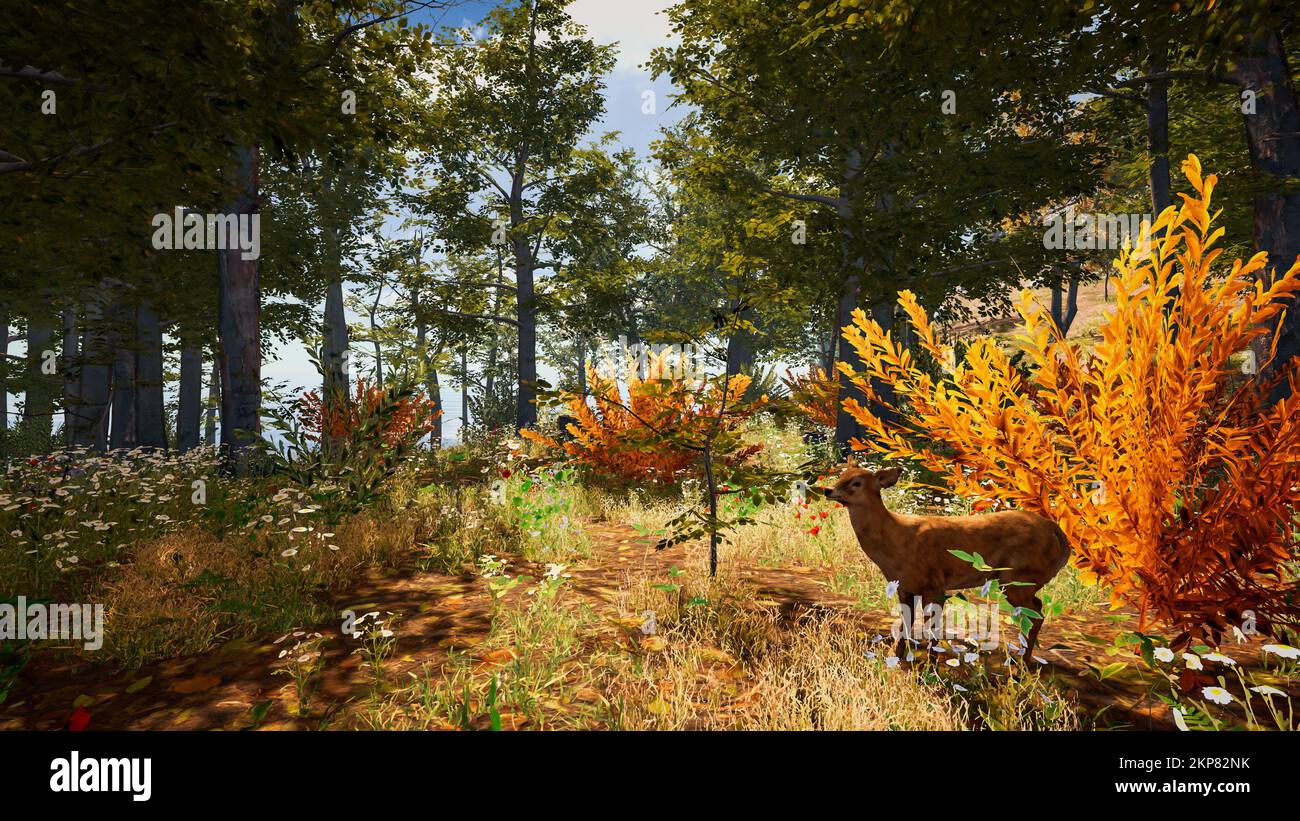 3D rendering. An immersive natural environment. Landscape to illustrate ...