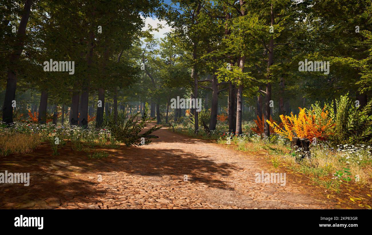 3D rendering. An immersive natural environment. Landscape to illustrate ...