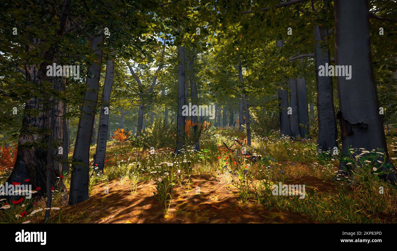 3D rendering. An immersive natural environment. Landscape to illustrate ...