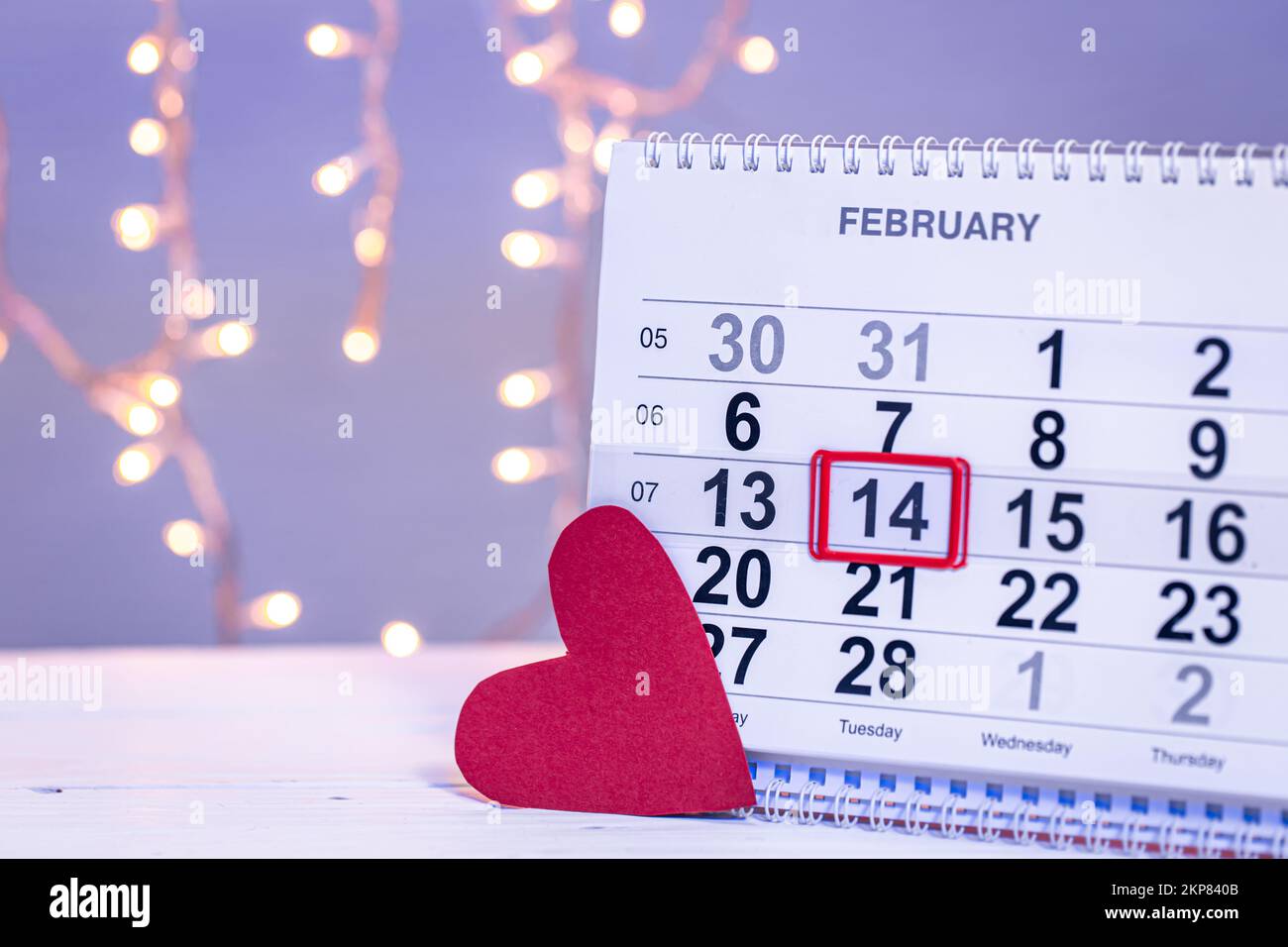 Calendar with the date February 14, a festive background for Valentine ...