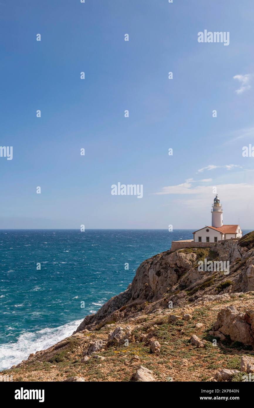Far de Capdepera lighthouse, cliffs, Cala Rajada, Majorca, Balearic ...