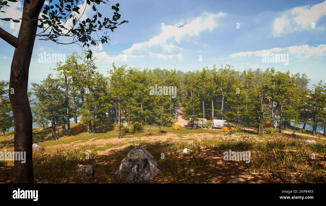 3D rendering. An immersive natural environment. Landscape to illustrate ...