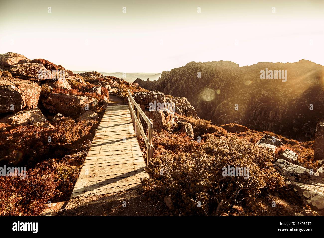 Rustic sunrise landscape on a tourism destination of mountain paths ...