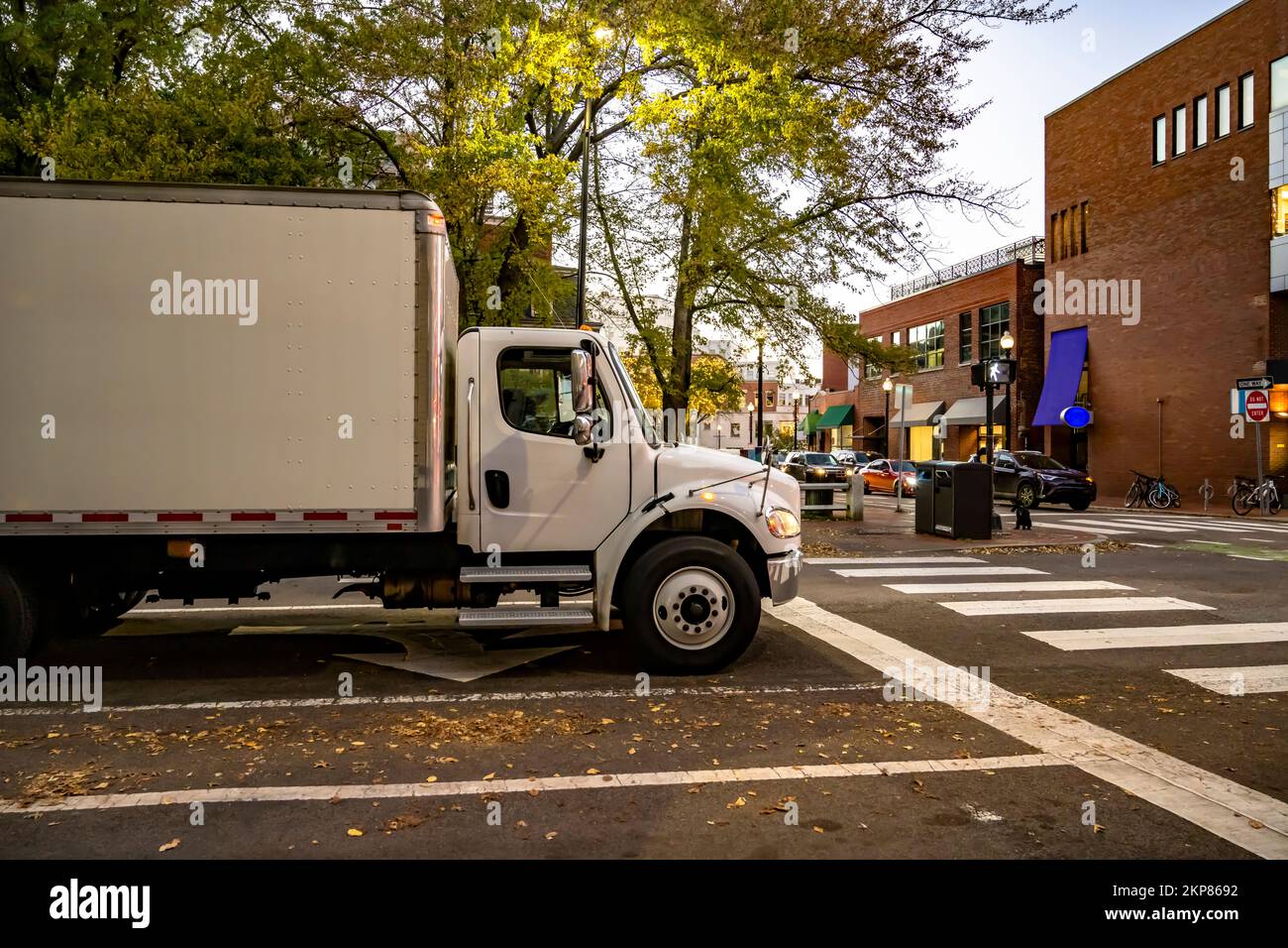 Compact day cab white big rig semi truck with box trailer for local ...