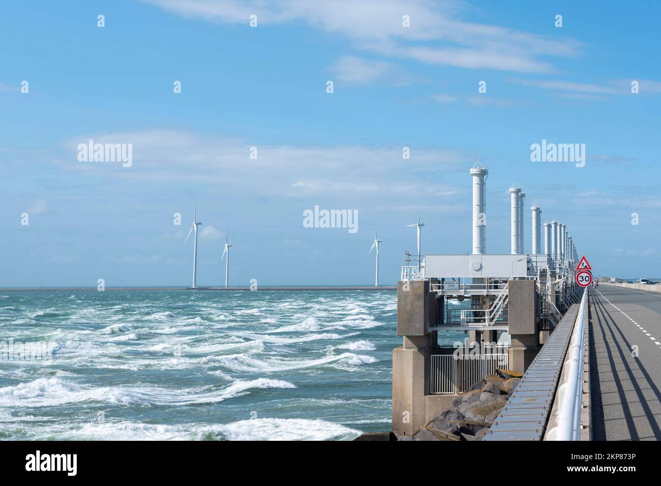 Dam road of the Oosterschelde Barrage, Kamperland, Zeeland, Netherlands ...