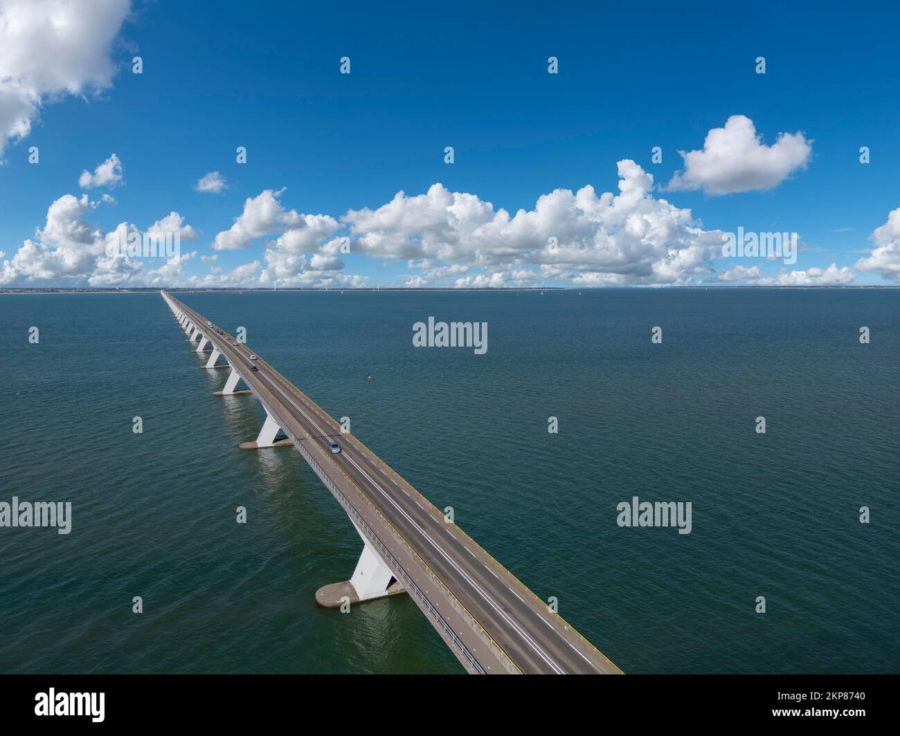 Aerial view, Zeeland Bridge in the Oosterschelde estuary, Coljinsplaat ...