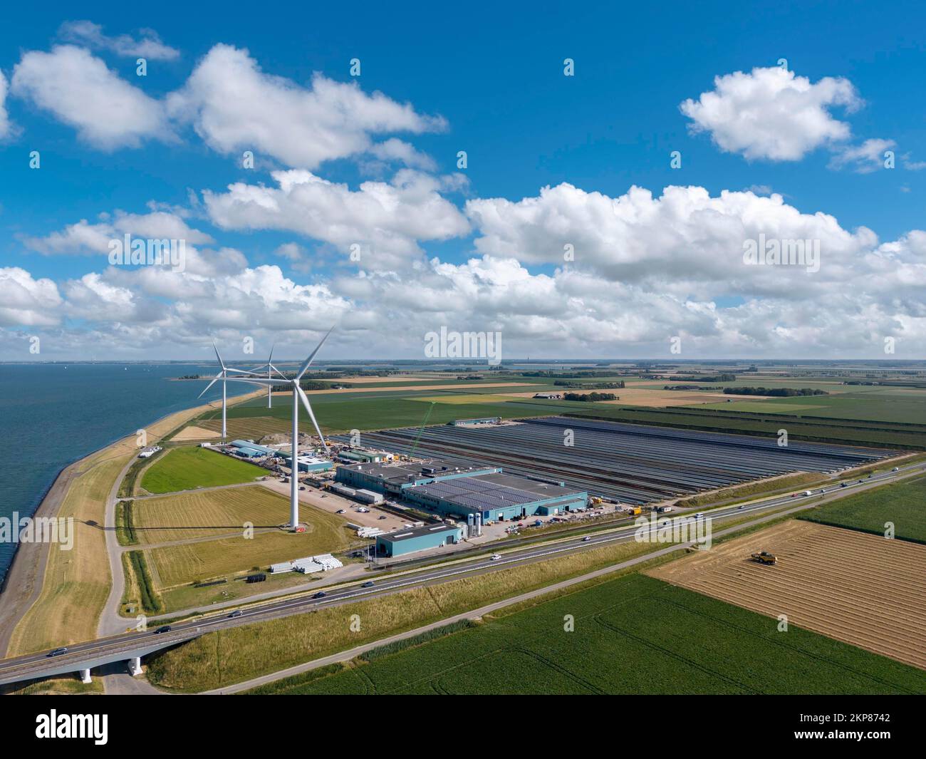 Aerial view, Kingfish fish farm by the Zeeland Bridge, Coljinsplaat ...