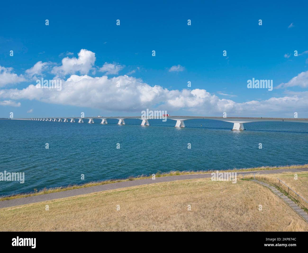 Aerial view, Zeeland Bridge in the Oosterschelde estuary, Coljinsplaat ...